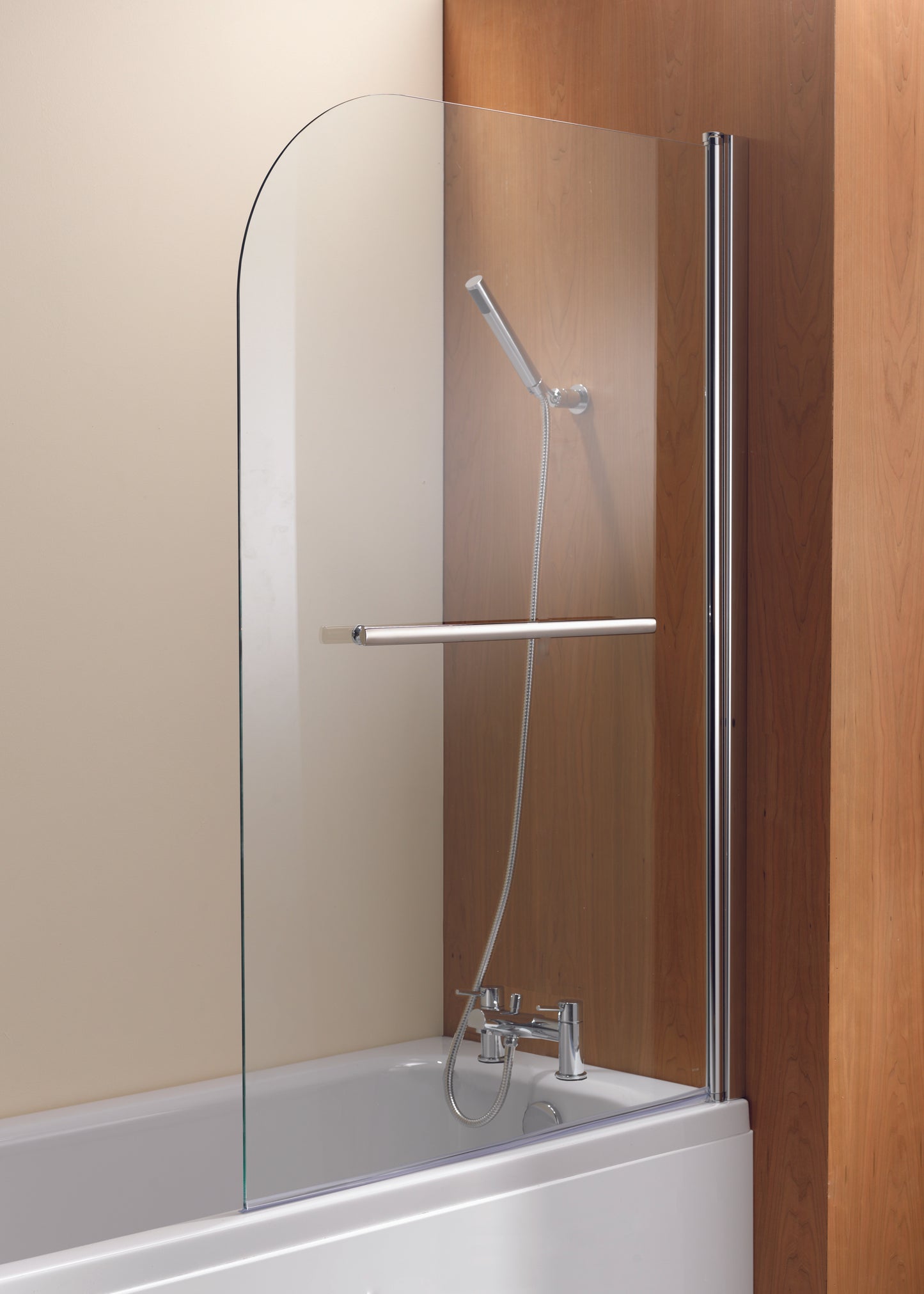 Ascent Radius 6mm Curved Hinged Bath Screen Silver Frame, Clear Glass ...